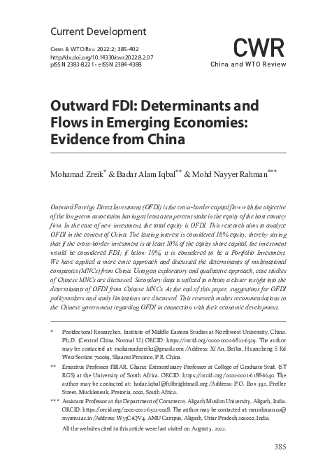 (PDF) Outward FDI: Determinants and Flows in Emerging Economies ...