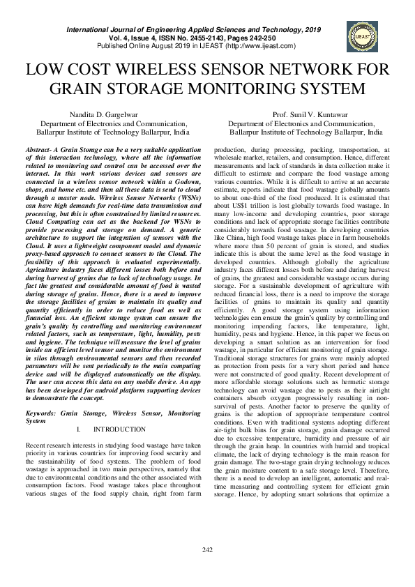 (PDF) Low Cost Wireless Sensor Network for Grain Storage Monitoring System
