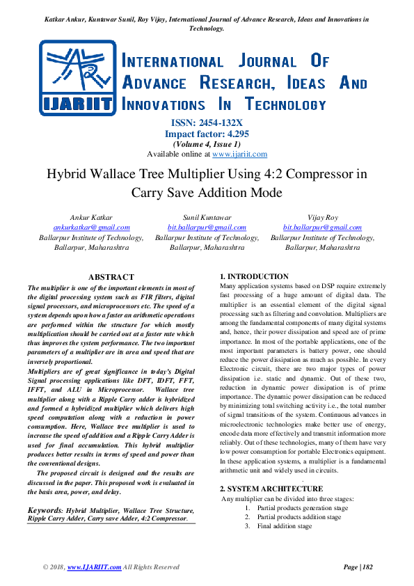(PDF) Hybrid Wallace Tree Multiplier Using 4:2 Compressor in Carry Save ...