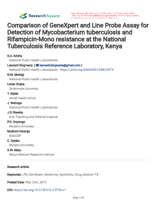 (PDF) Comparison of GeneXpert and Line Probe Assay for Detection of ...