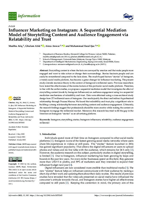 (PDF) Influencer Marketing on Instagram: A Sequential Mediation Model ...