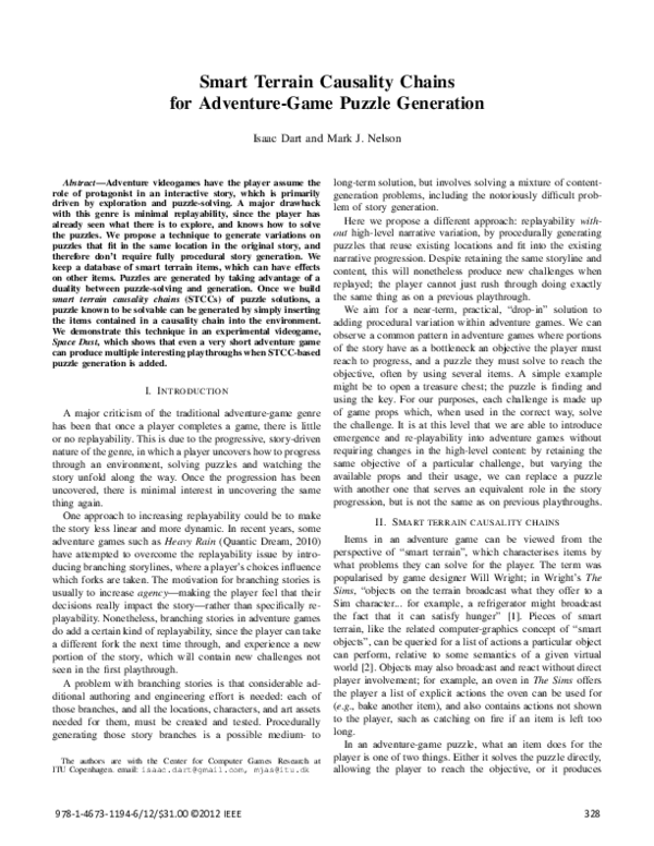 (PDF) Smart terrain causality chains for adventure-game puzzle generation