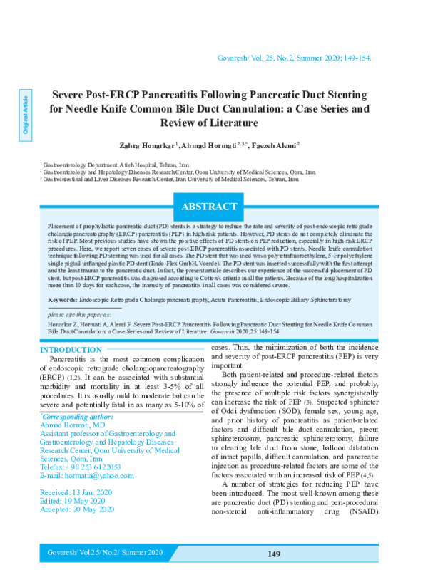 (PDF) Severe Post-ERCP Pancreatitis Following Pancreatic Duct Stenting ...