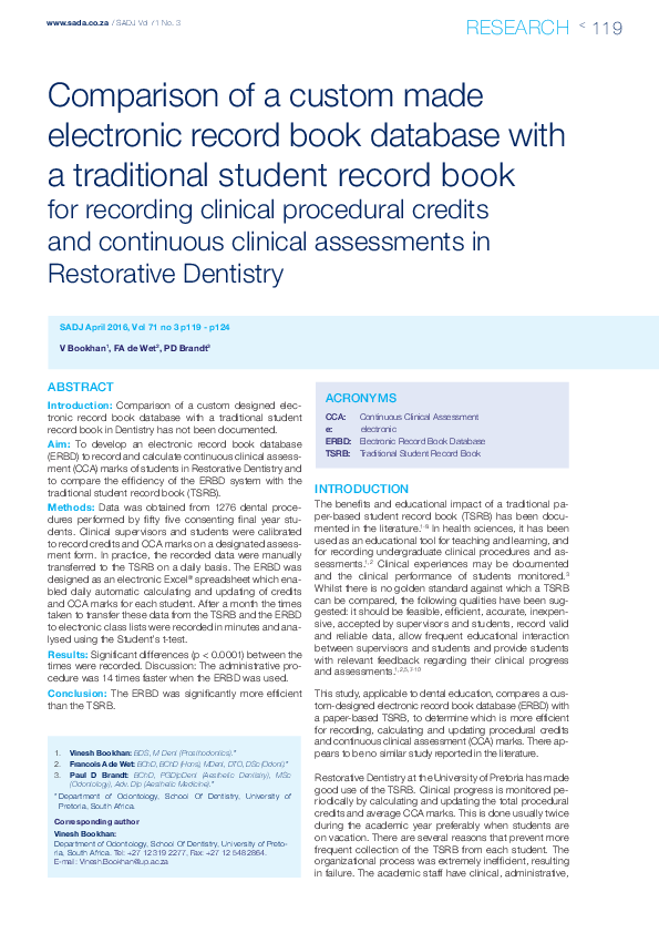 (PDF) Comparison of a custom made electronic record book database with ...