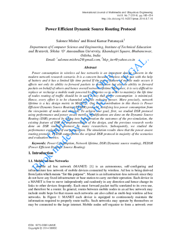 Pdf Power Efficient Dynamic Source Routing Protocol