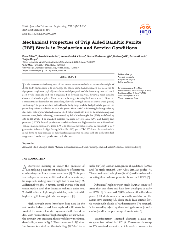 (PDF) Mechanical Properties of Trip Aided Bainitic Ferrite (TBF) Steels in Production and ...