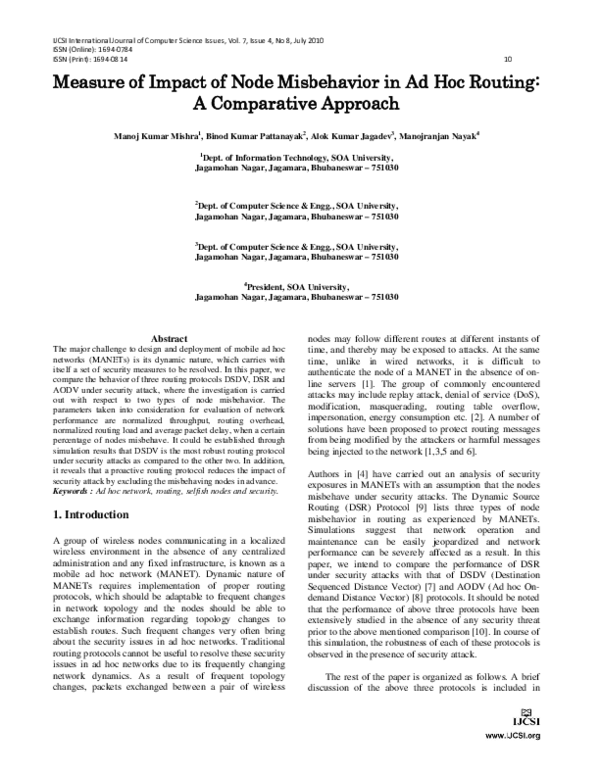 (PDF) Measure of Impact of Node Misbehavior in Ad Hoc Routing: A Comparative Approach