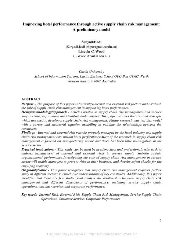 (PDF) Improving Hotel Performance Through Active Supply Chain Risk ...