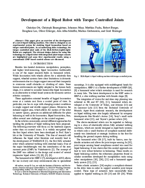 (PDF) Development of a biped robot with torque controlled joints