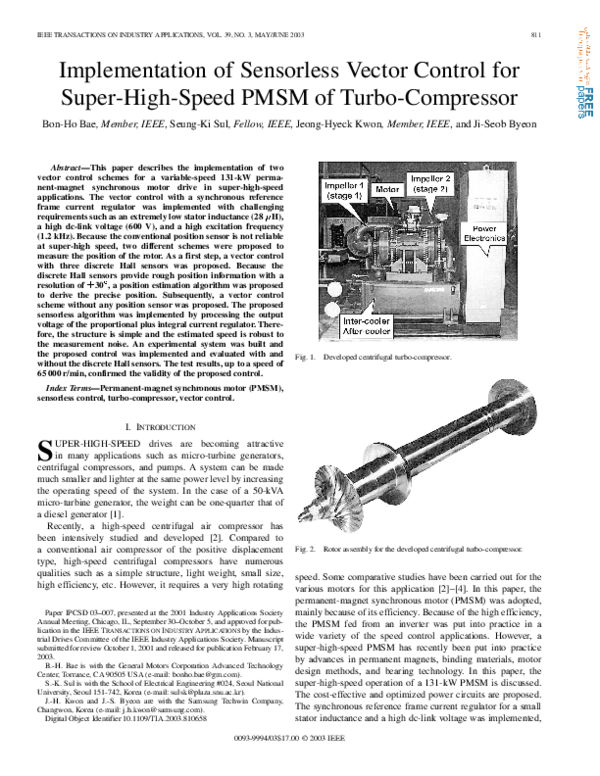 (PDF) Implementation of sensorless vector control for super-high-speed PMSM of turbo-compressor