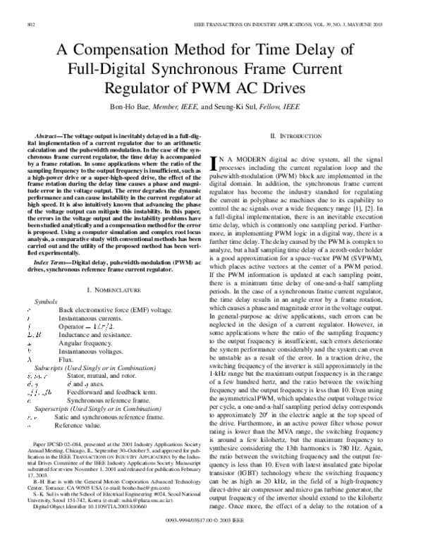(PDF) A compensation method for time delay of full-digital synchronous frame current regulator ...
