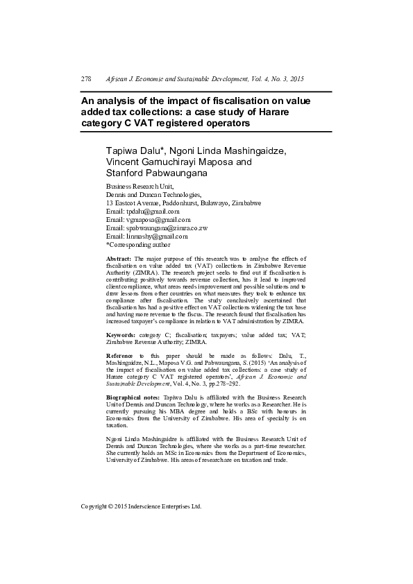 (PDF) An analysis of the impact of fiscalisation on value added tax ...