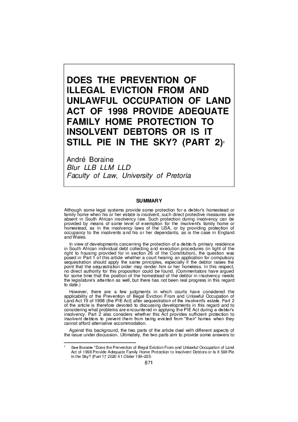 (PDF) Does the Prevention of Illegal Eviction From and Unlawful ...