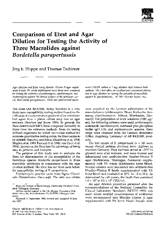 (PDF) Comparison of Etest and agar dilution for testing the activity of ...