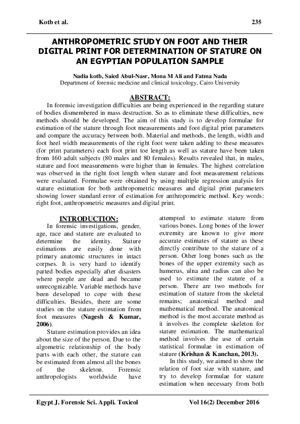 (PDF) Anthropometric Study on Foot and Their Digital Print for ...