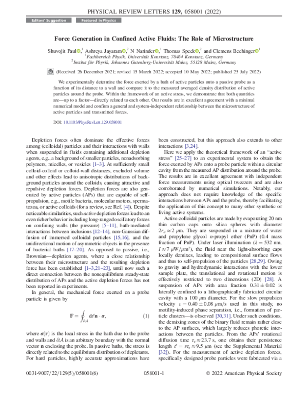 (PDF) Force Generation in Confined Active Fluids: The Role of Microstructure