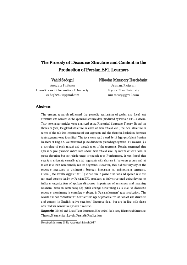 Pdf The Prosody Of Discourse Structure And Content In The Production