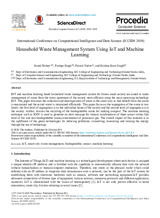 (PDF) Household Waste Management System Using IoT and Machine Learning