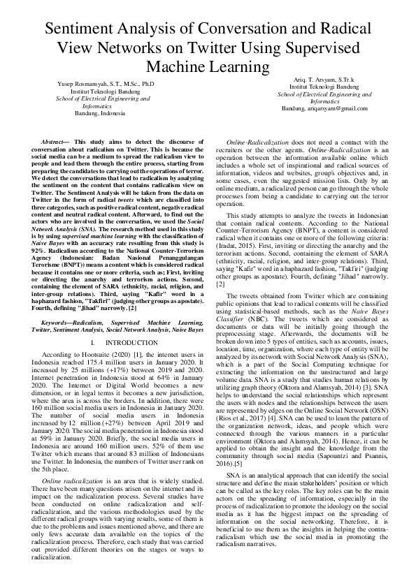 (PDF) Sentiment Analysis of Conversation and Radical View Networks on Twitter Using Supervised ...