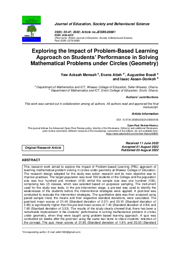 (PDF) Exploring the Impact of Problem-Based Learning Approach on Students’ Performance in ...
