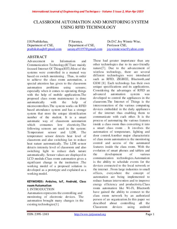 (PDF) Classroom Automation and Monitoring System Using Rfid Technology