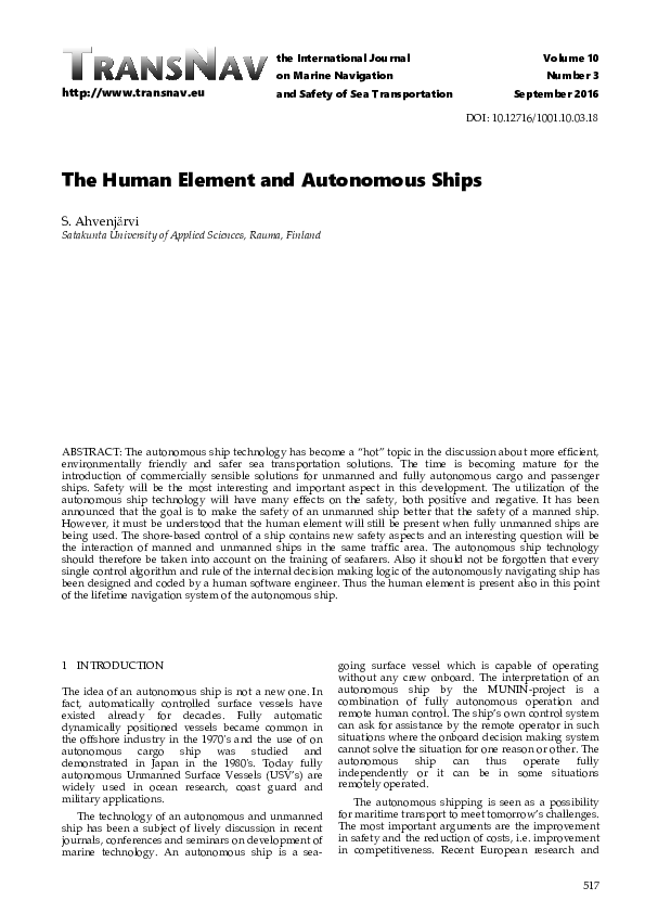 (PDF) The Human Element and Autonomous Ships