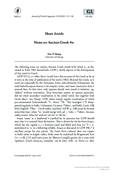(PDF) Notes on Ancient Greek #o | Eric R. Hamp - Academia.edu