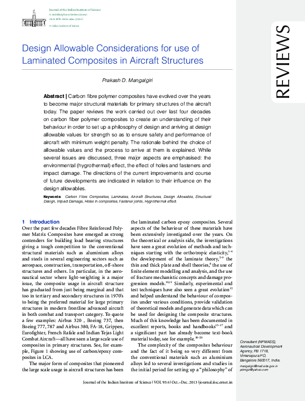 (PDF) Design Allowable Considerations for use of Laminated Composites ...