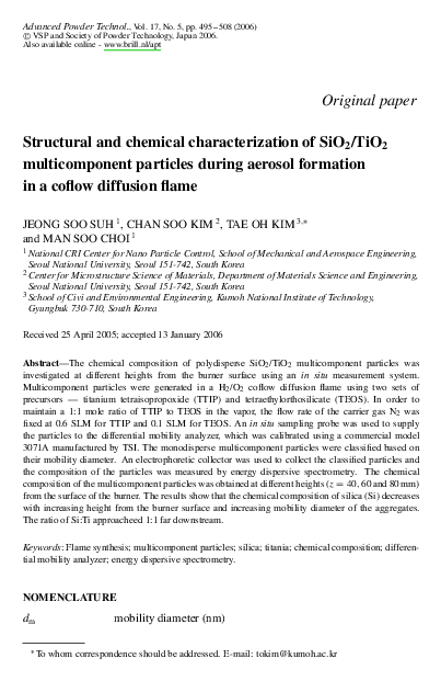 (PDF) Structural and chemical characterization of SiO2/TiO2 multicomponent particles during ...