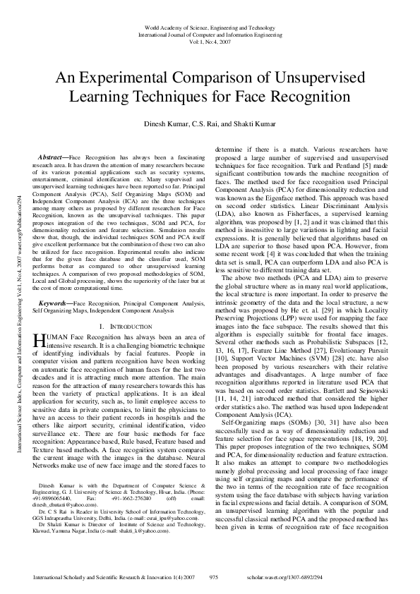 Pdf An Experimental Comparison Of Unsupervised Learning Techniques