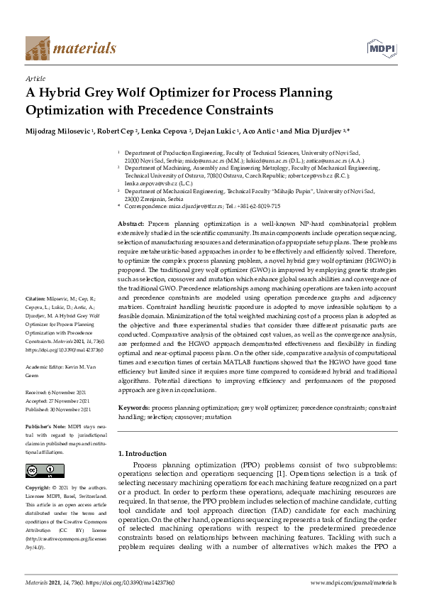 (PDF) A Hybrid Grey Wolf Optimizer for Process Planning Optimization with Precedence Constraints