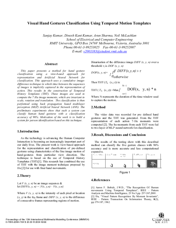 (PDF) Visual hand gestures classification using temporal motion templates