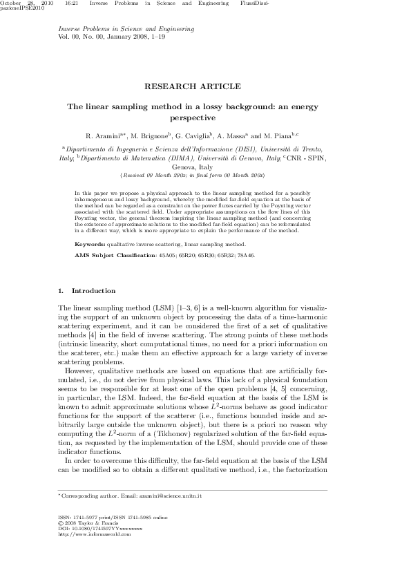 (PDF) The linear sampling method in a lossy background: an energy perspective