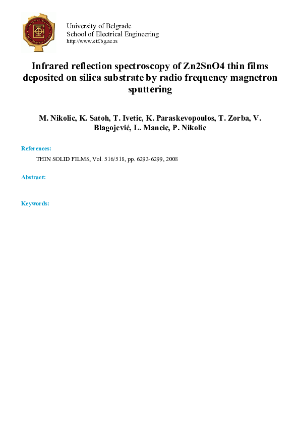 (PDF) Infrared reflection spectroscopy of Zn2SnO4 thin films deposited ...
