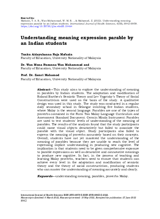 (PDF) Understanding meaning expression parable by an Indian students
