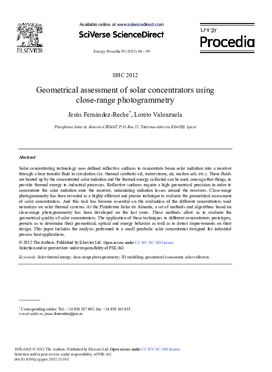 (PDF) Geometrical Assessment of Solar Concentrators using Close-range Photogrammetry