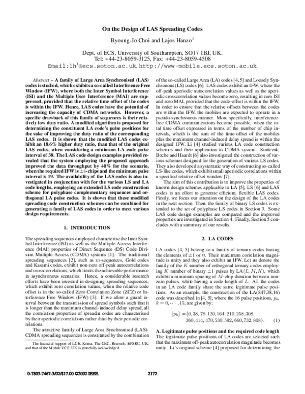 (PDF) On the design of LAS spreading codes