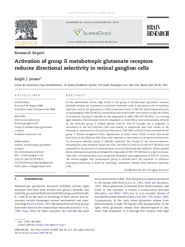 (PDF) Activation of group II metabotropic glutamate receptors reduces ...