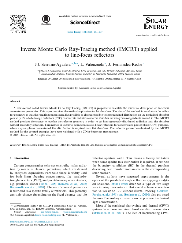 (PDF) Inverse Monte Carlo Ray-Tracing method (IMCRT) applied to line-focus reflectors