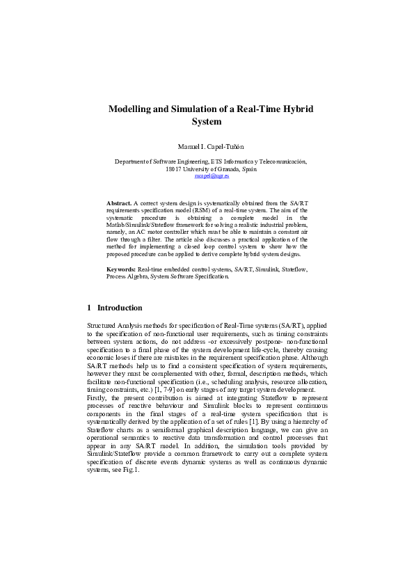 (PDF) Modelling and Simulation of a Real-Time Hybrid System