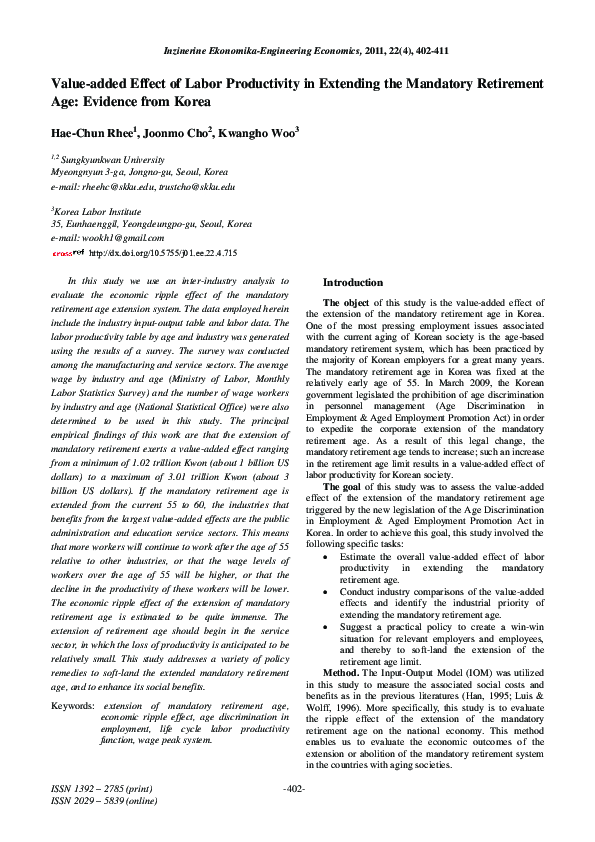 (PDF) Value-added Effect of Labor Productivity in Extending the Mandatory Retirement Age ...