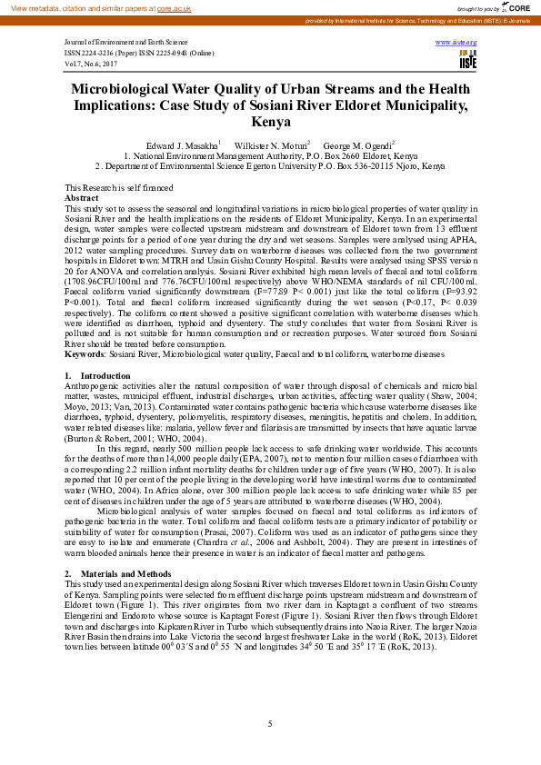 (PDF) Microbiological Water Quality of Urban Streams and the Health ...