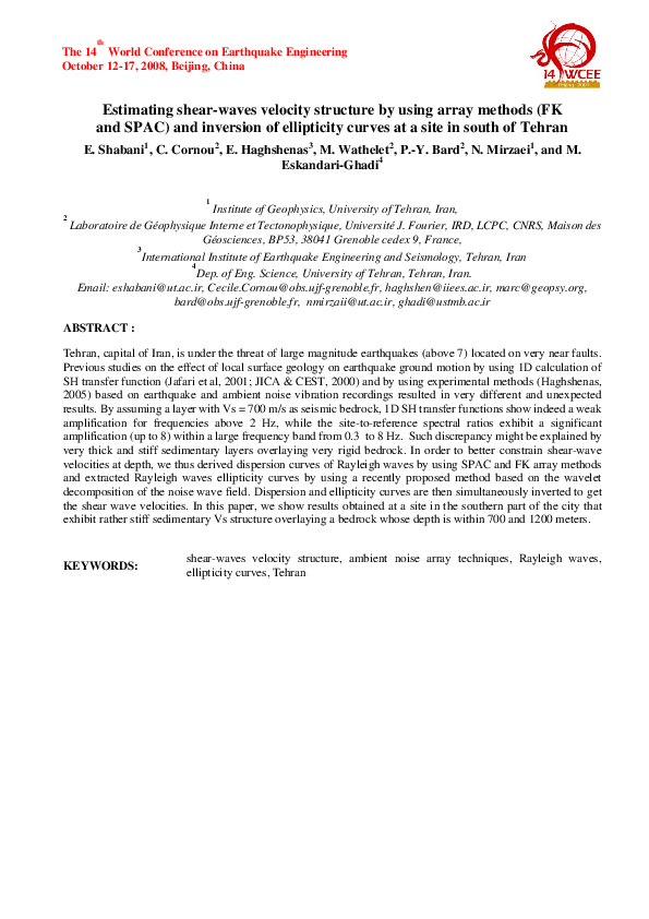 (PDF) Estimating shear-waves velocity structure by using array methods (FK and SPAC) and ...