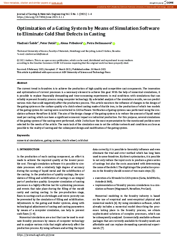 (PDF) Optimization of a gating system by means of simulation software to eliminate cold shut ...