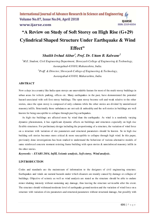 (PDF) “A Review on Study of Soft Storey on High Rise (G+29) Cylindrical ...