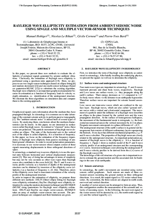 (PDF) Rayleigh wave ellipticity estimation from ambient seismic noise using single and multiple ...
