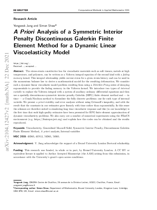Pdf A Priori Analysis Of A Symmetric Interior Penalty Discontinuous Galerkin Finite Element