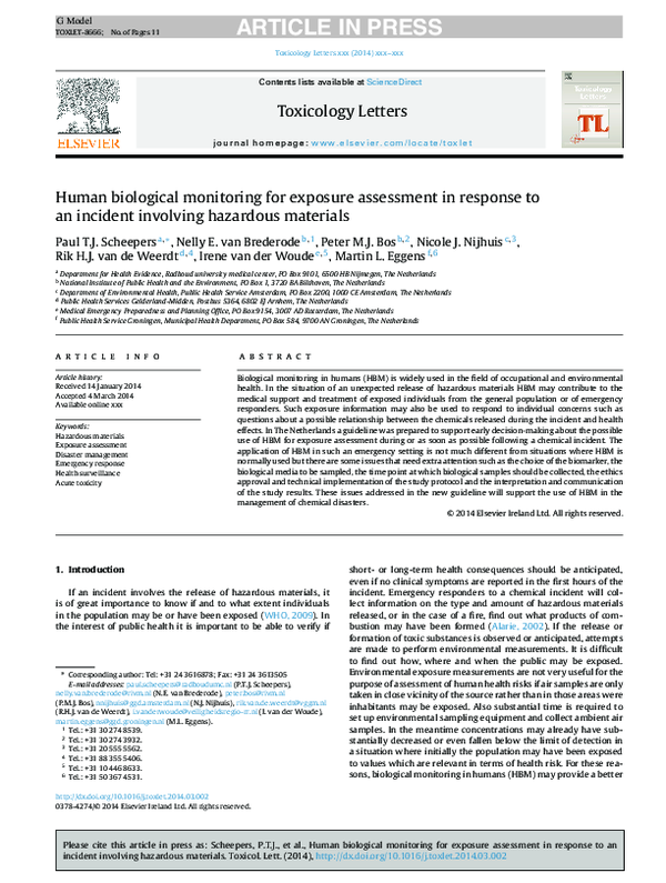 (PDF) Human biological monitoring for exposure assessment in response ...