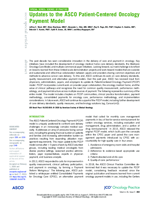 (PDF) Updates to the ASCO Patient-Centered Oncology Payment Model