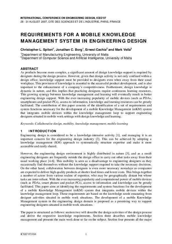 (PDF) Requirements for a Mobile Knowledge Management System in ...